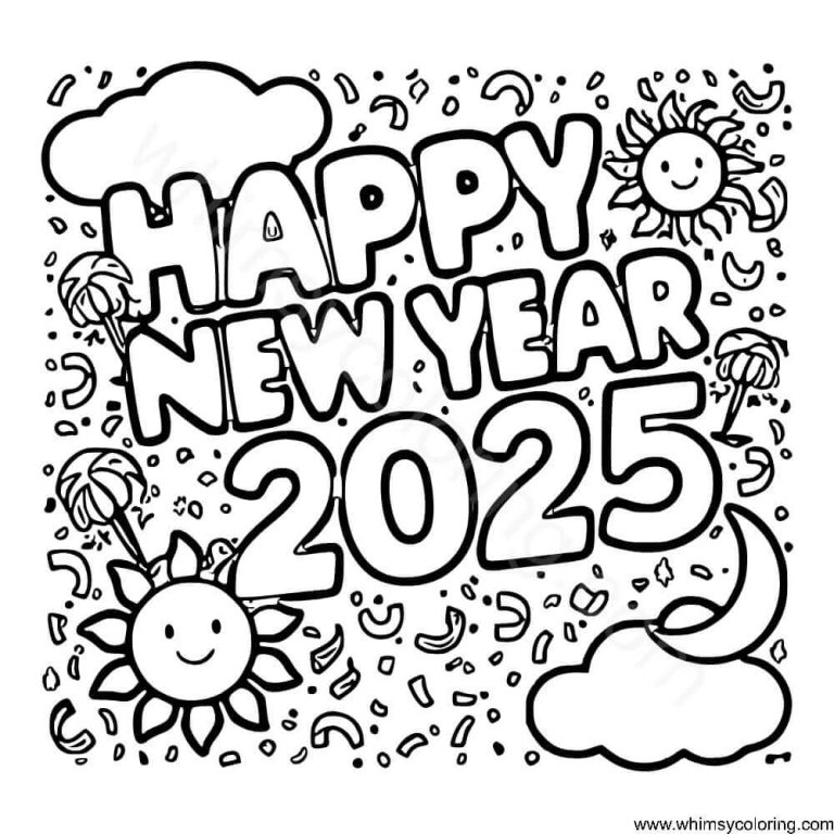 25 Free Printable New Year 2025 Coloring Pages - Whimsy Coloring