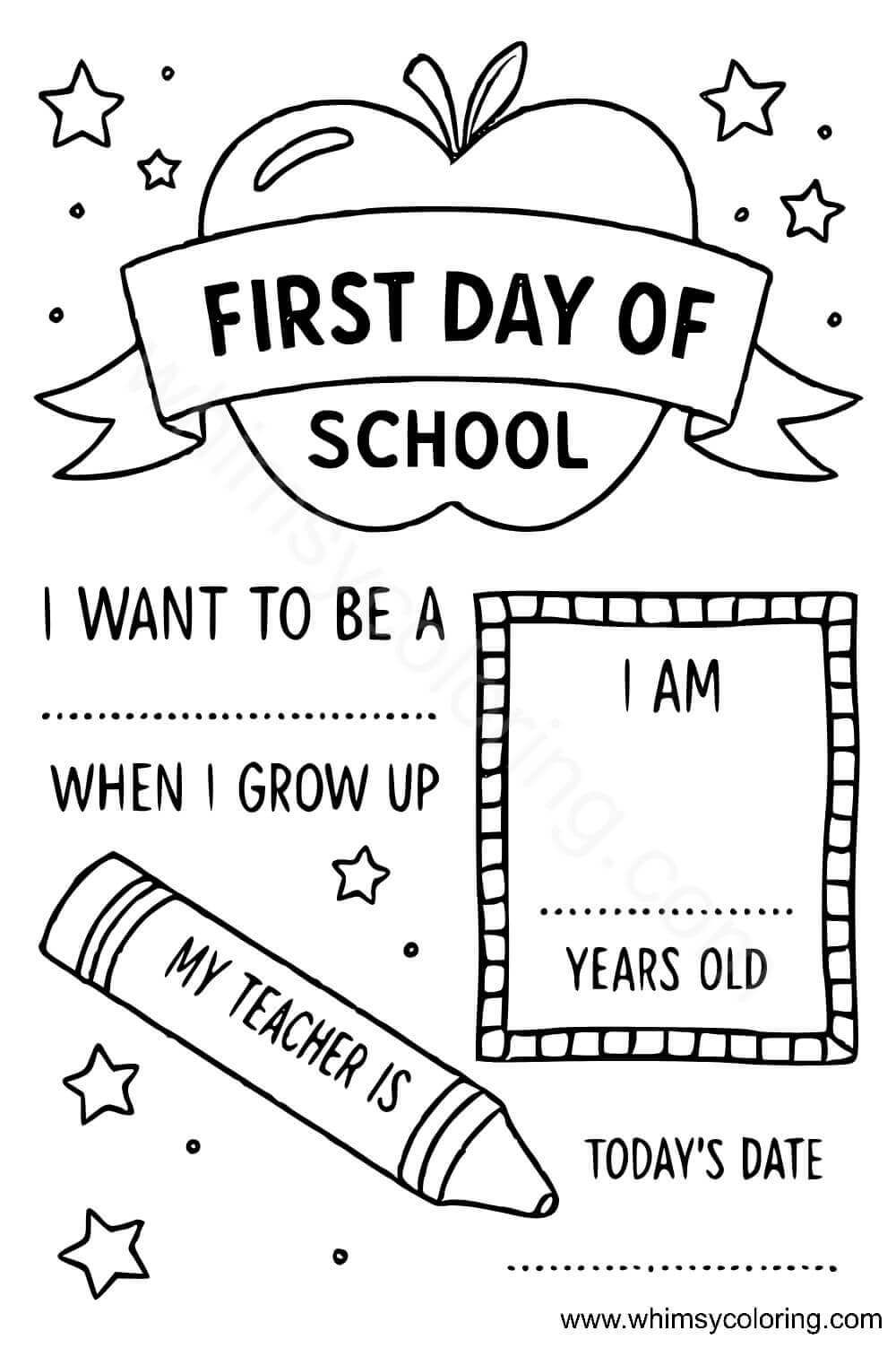 26 Free First Day Of School Coloring Pages - Whimsy Coloring