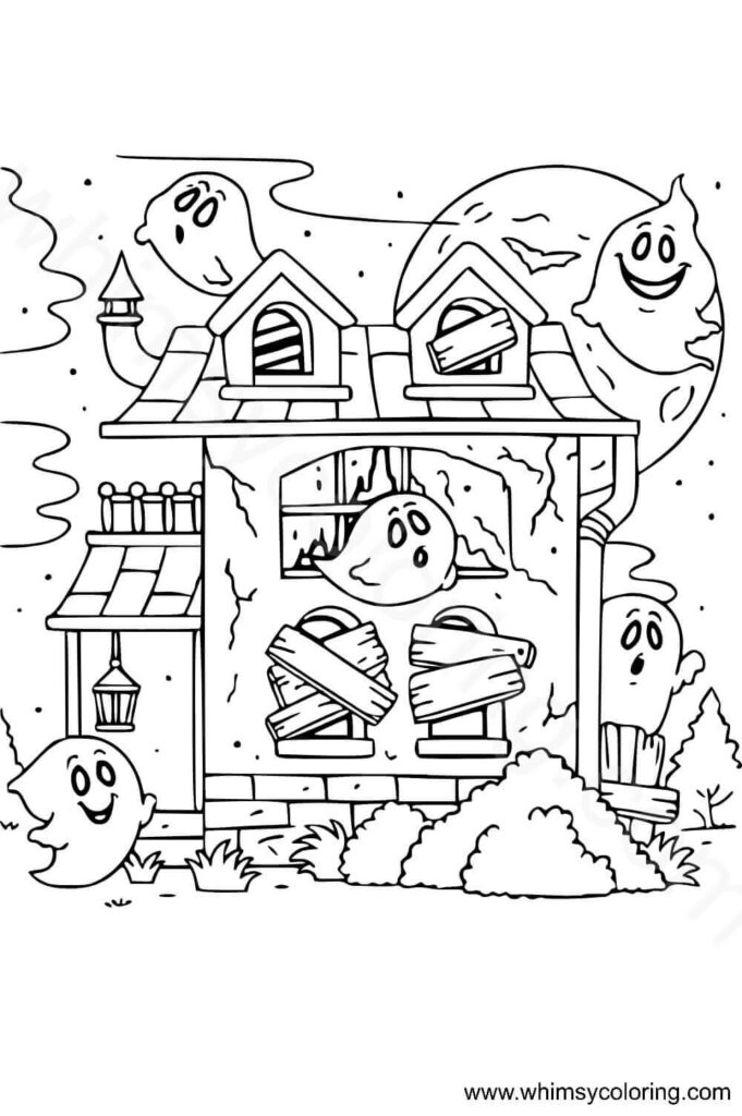 30 Free Haunted House Coloring Pages - Whimsy Coloring