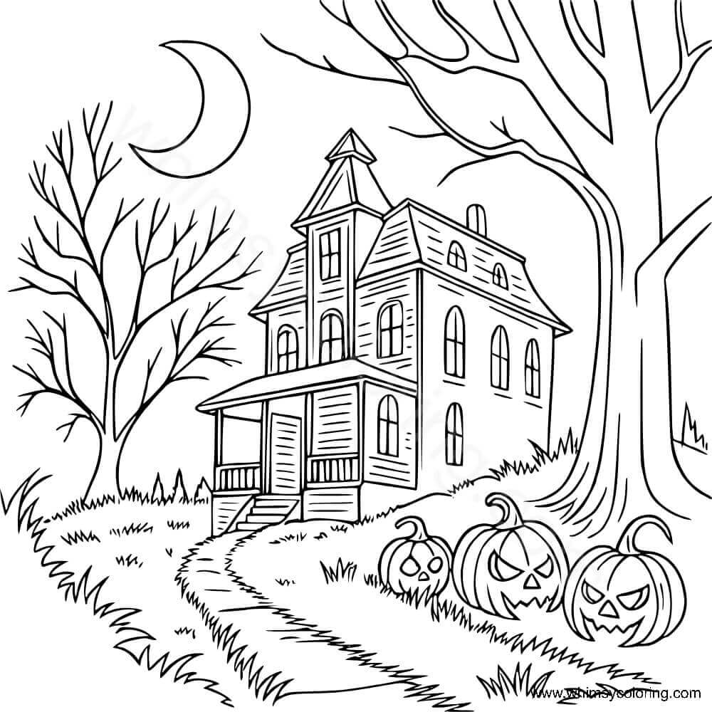 30 Free Haunted House Coloring Pages - Whimsy Coloring